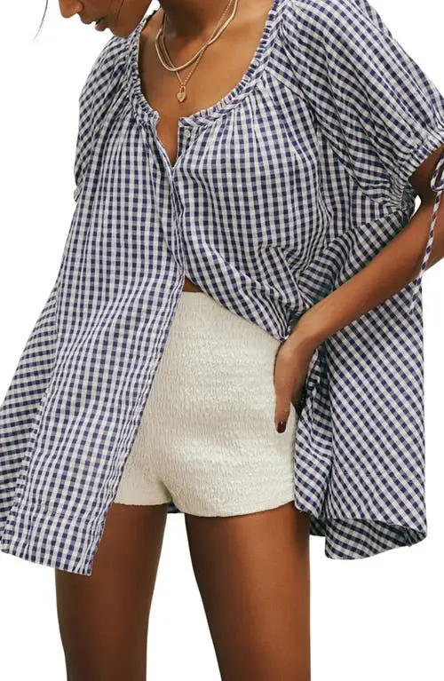 Free People Gingham Button-up Tunic - Navy Combo