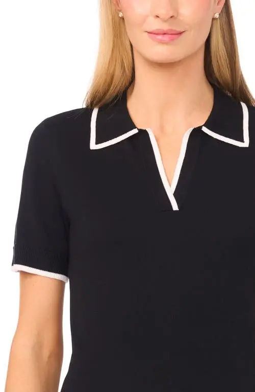 Halogen Tipped Johnny Collar Short Sleeve Sweater