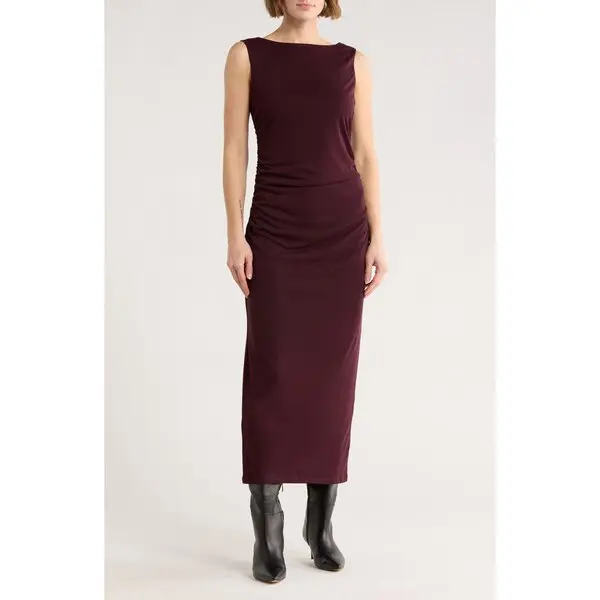 WAYF Ruched Sleeveless Dress - Plum