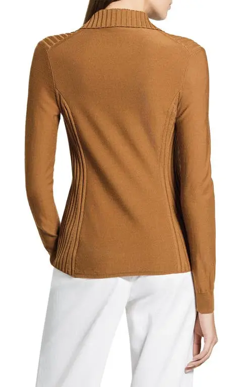 Theory Merino Wool Knit Shirt - Dark Cognac