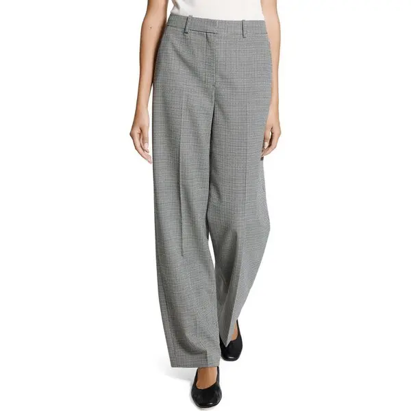 Theory Plaid Wide-leg Wool-blend Pants