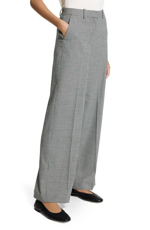 Theory Plaid Wide-leg Wool-blend Pants