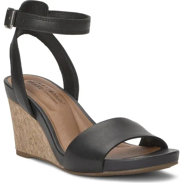 Lucky Brand Ankle Strap Platform Wedge Sandals - Black