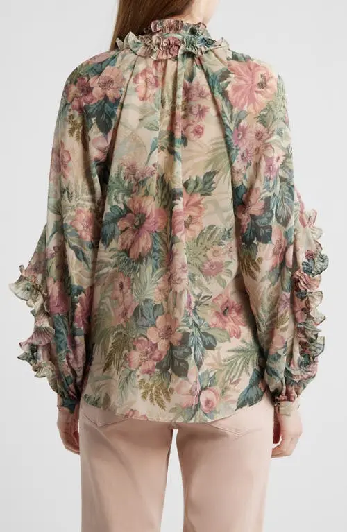 Kobi Halperin Esme Floral Ruffle Button-up Chiffon Shirt