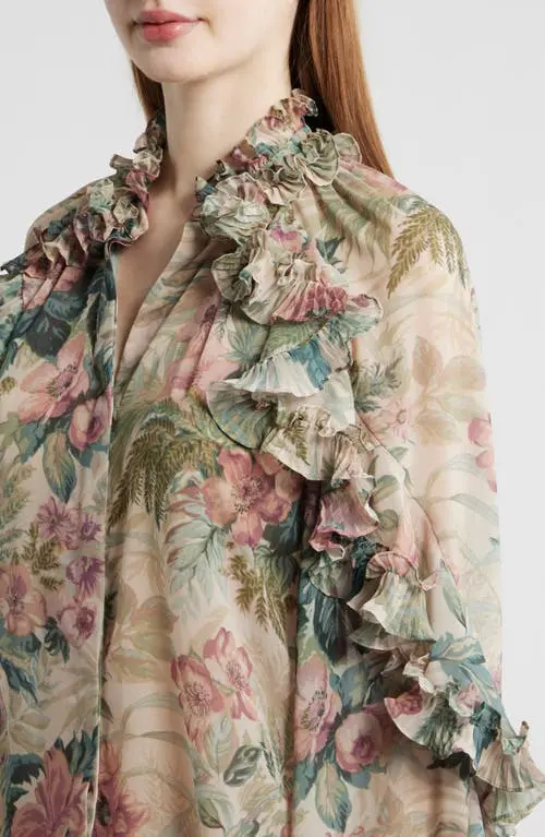 Kobi Halperin Esme Floral Ruffle Button-up Chiffon Shirt