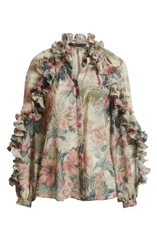 Kobi Halperin Esme Floral Ruffle Button-up Chiffon Shirt