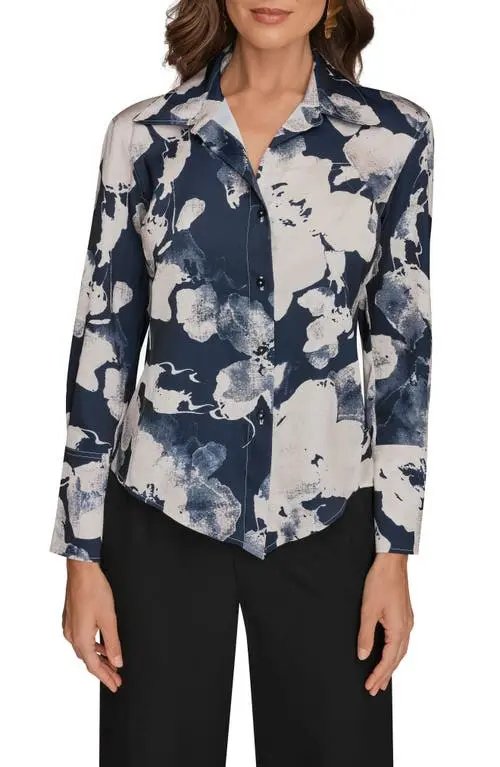 Donna Karan New York Floral Button-up Shirt - Dark Nightfall Multi