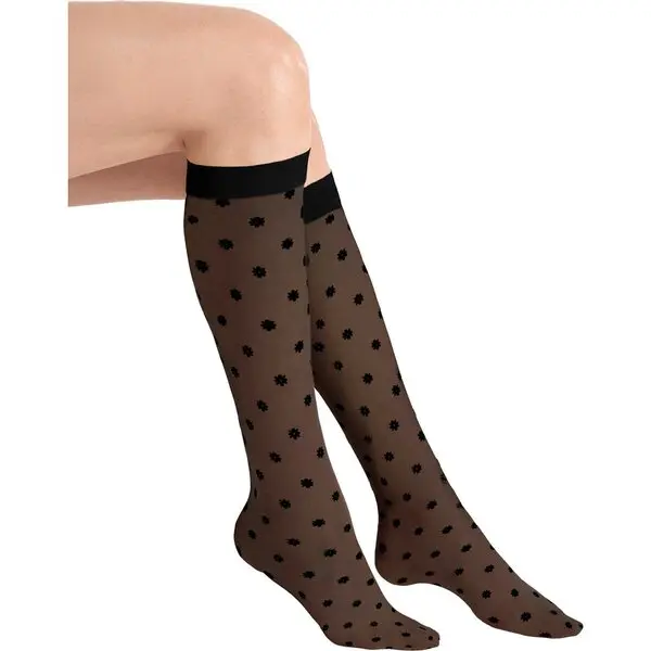Wolford Daisy Sheer Knee Highs - Black/black