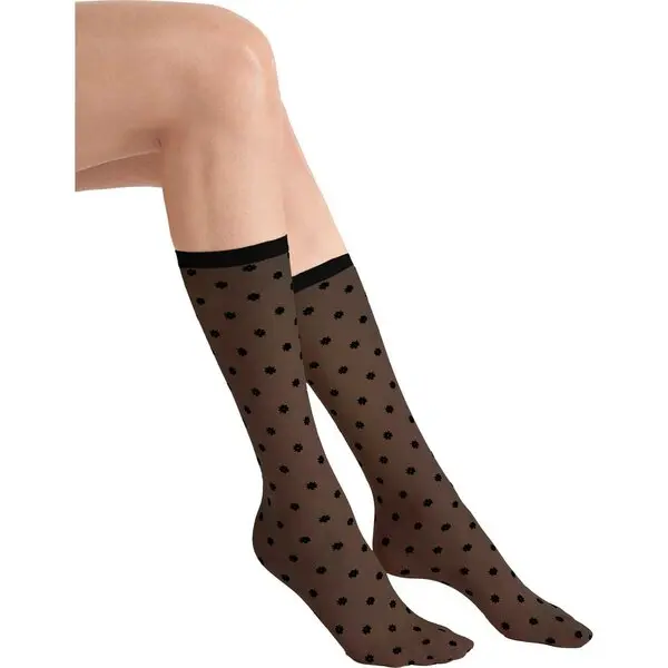 Wolford Daisy Sheer Crew Socks - Black/black