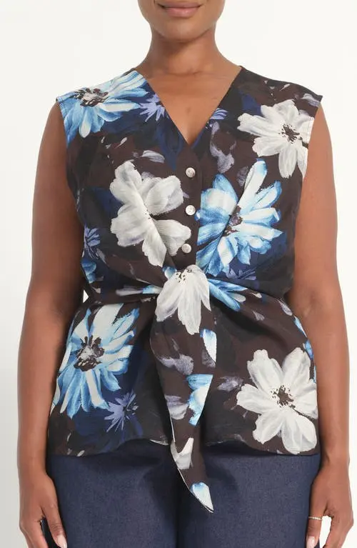 ESTELLE Aveline Floral Print Sleeveless Top - Chocolate Sky