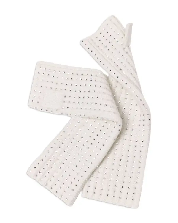 Maje Rhinestone Embellished Fingerless Mittens - Ecru