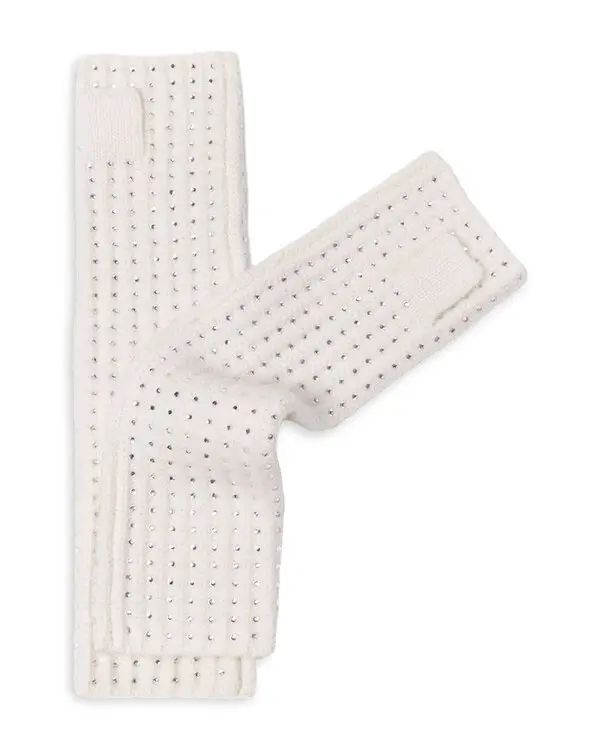 Maje Rhinestone Embellished Fingerless Mittens - Ecru