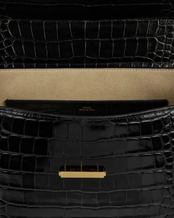 TOTEME Croco Embossed Leather Box Bag - Black