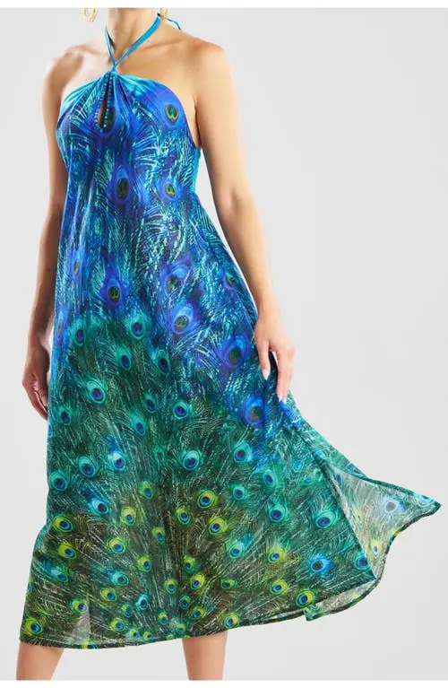 Natori Peacock Cotton Voile Maxi Dress With Beading