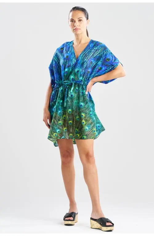 Natori Peacock Cotton Voile Short Caftan - Teal