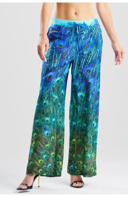 Natori Peacock Print Cotton Voile Pants