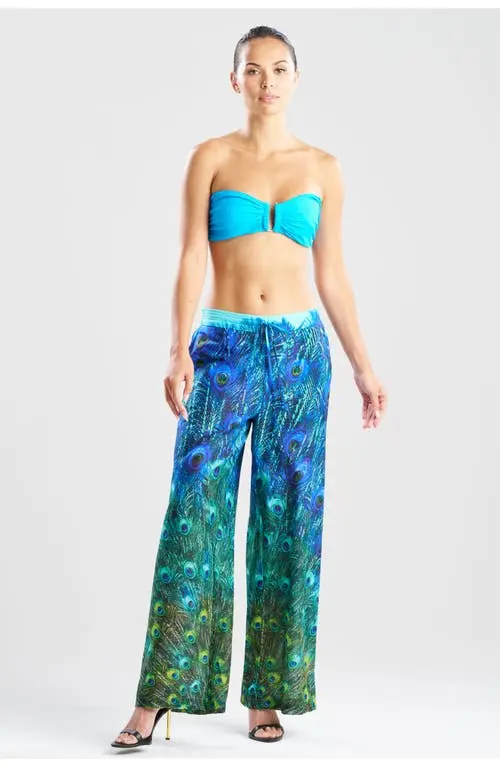 Natori Peacock Print Cotton Voile Pants - Teal