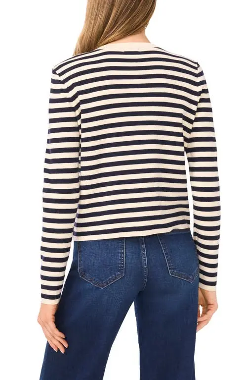 Halogen Stripe Crewneck Cardigan - Baritone Blue
