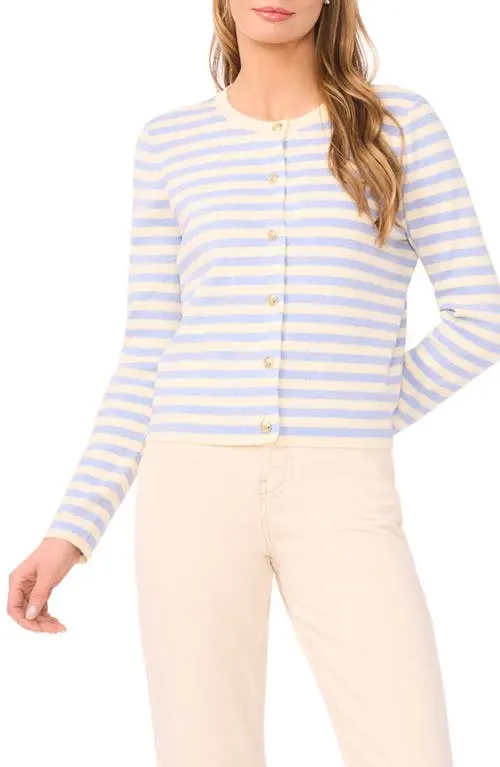 Halogen Stripe Crewneck Cardigan - Berry Blue Heather