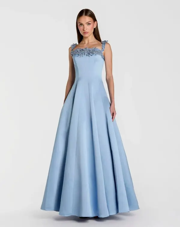 Mac Duggal Satin Ball Gown With Floral Embellishments