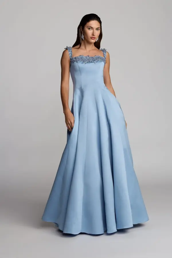 Mac Duggal Satin Ball Gown With Floral Embellishments