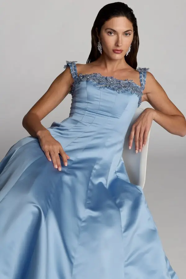 Mac Duggal Satin Ball Gown With Floral Embellishments