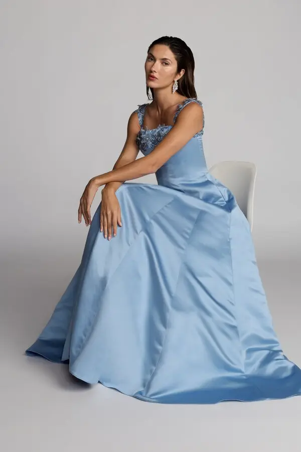 Mac Duggal Satin Ball Gown With Floral Embellishments