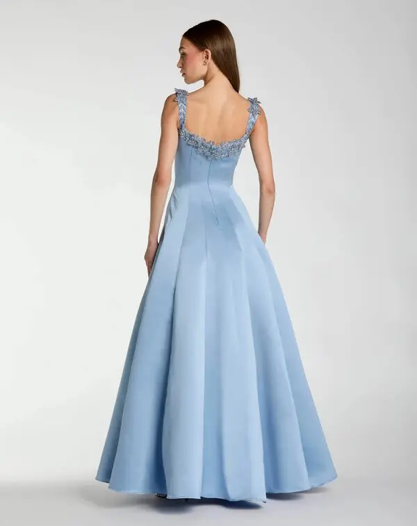 Mac Duggal Satin Ball Gown With Floral Embellishments