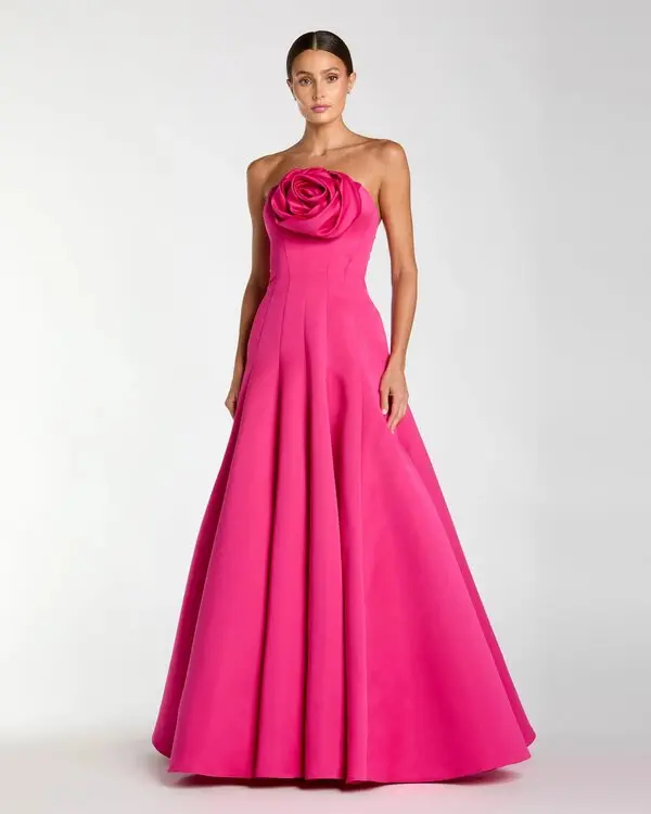 Mac Duggal Strapless Rosette Corset Ball Gown