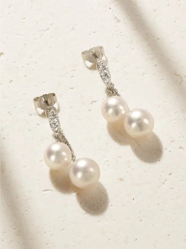 Mikimoto 18-karat White Diamond And Pearl Dangle Earrings - Gold