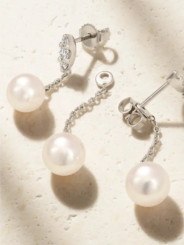 Mikimoto 18-karat White Diamond And Pearl Dangle Earrings