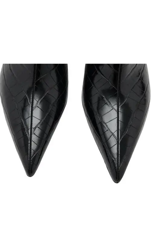 Mango Croc Embossed Pointed Toe Knee High Boots