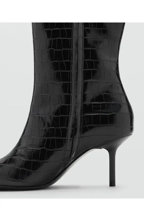 Mango Croc Embossed Pointed Toe Knee High Boots