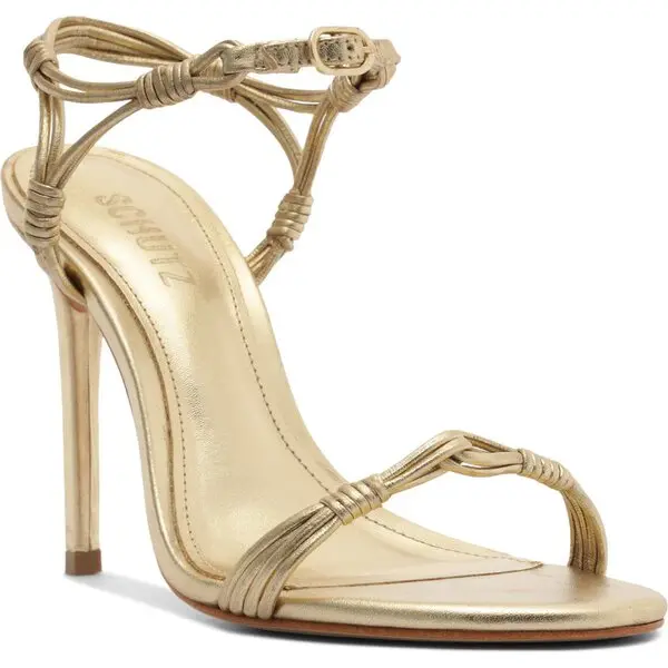 Schutz Nara Ankle Strap Stiletto Sandal - Platina