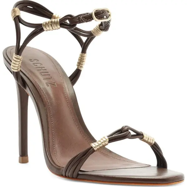 Schutz Nara Ankle Strap Stiletto Sandal - Root Brown