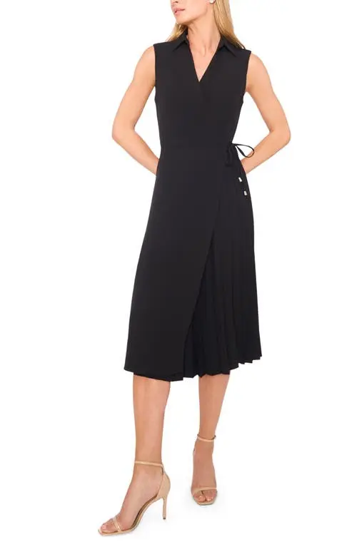 Halogen Pleated Faux Wrap Front Midi Dress