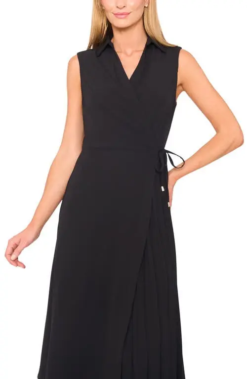 Halogen Pleated Faux Wrap Front Midi Dress