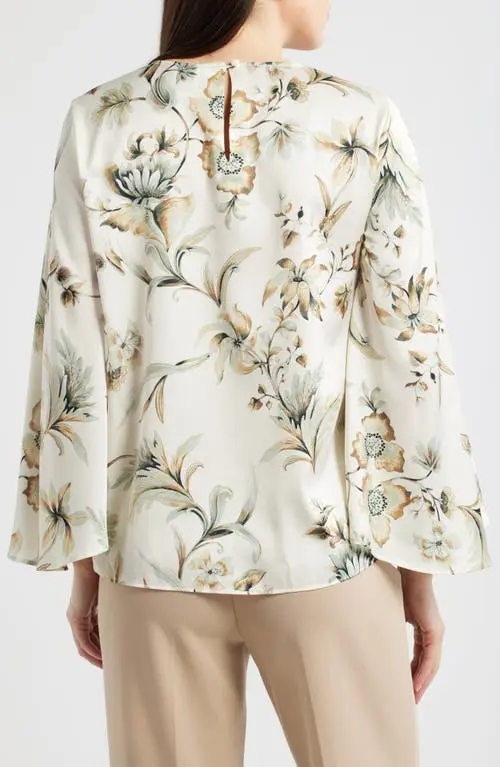 Anne Klein Floral Keyhole Satin Top