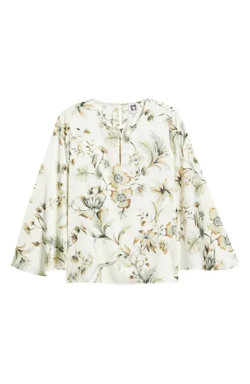 Anne Klein Floral Keyhole Satin Top