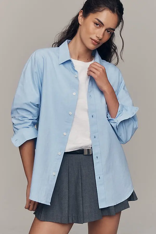 MOTHER The Bestie Long-sleeve Buttondown Top - Light Blue