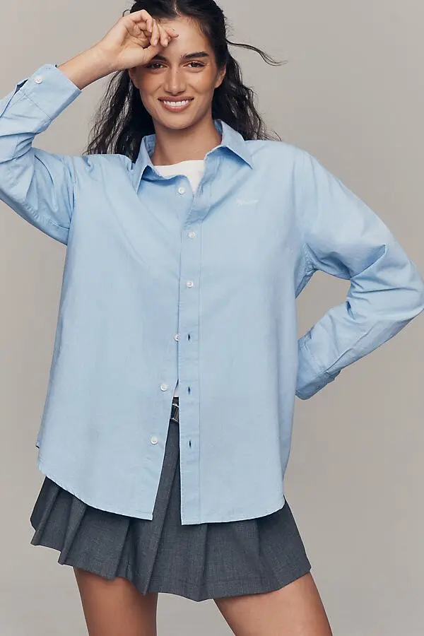 MOTHER The Bestie Long-sleeve Buttondown Top - Light Blue
