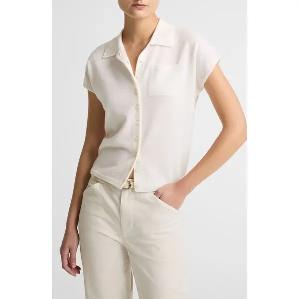 Vince Cashmere And Silk Button-up Sweater - Off White