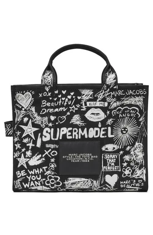 Marc Jacobs The Punk Scribble Medium Canvas Tote Bag - Black Multi