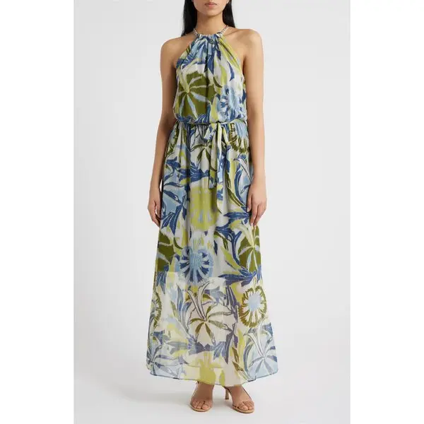 CECE DUPRAZ Floral Chain Neck Maxi Dress