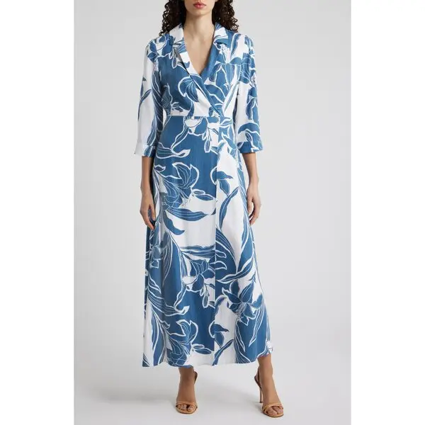 CECE DUPRAZ Floral Faux Wrap Maxi Dress - Blue Haze