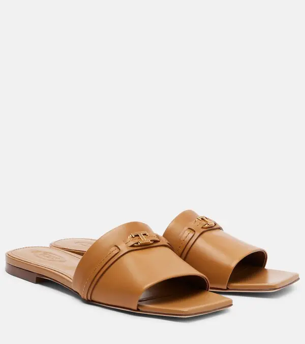 TOD'S Leather Slides With Square Open Toe - Beige