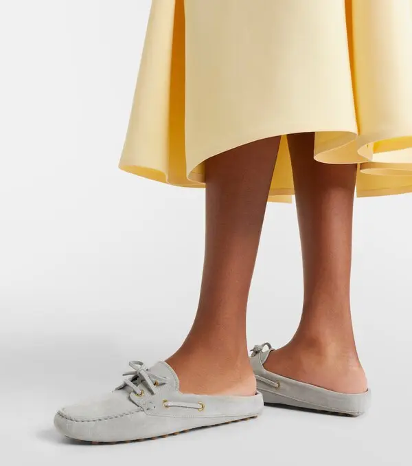 TOD'S Suede Mules With Buckle Detailing - Grey