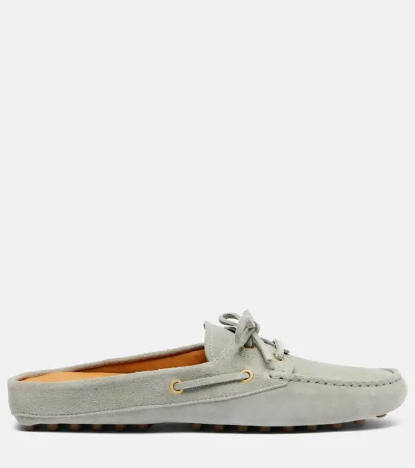 TOD'S Suede Mules With Buckle Detailing - Grey