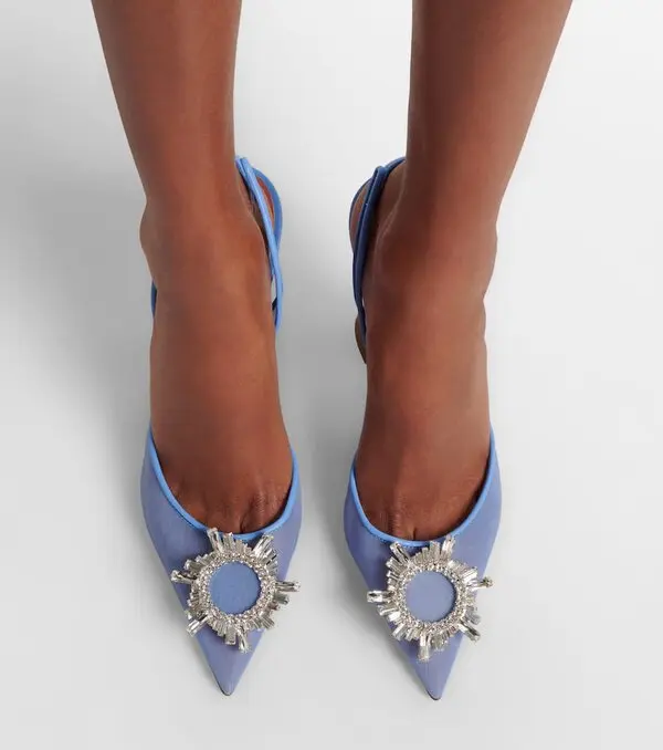 Amina Muaddi Begum Embellished Slingback Pumps - Blue