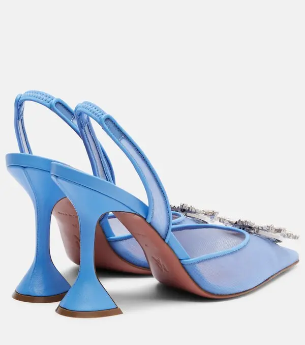 Amina Muaddi Embellished Mesh Slingback Pumps - Blue